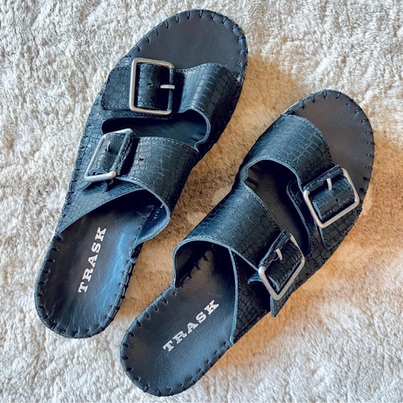 Trask | Shoes | Trask Carli Snake Embossed Leather 2 Buckle Strap Slide ...